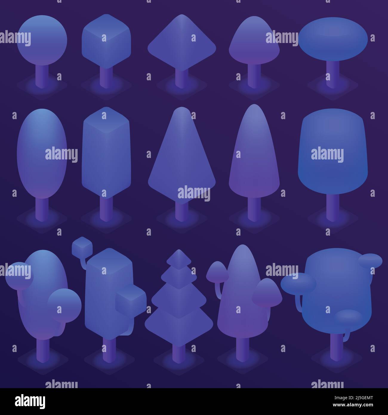 Vector 3d isometric purple plants, ultra violet trees collection ...