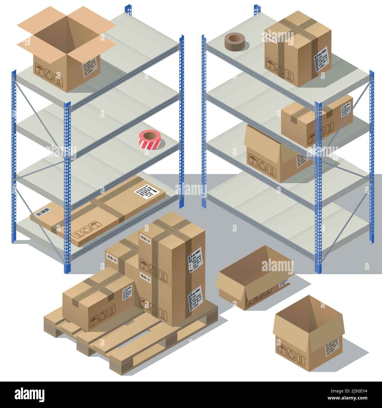 Vector 3d isometric storage of post service. Set of cardboard packaging ...