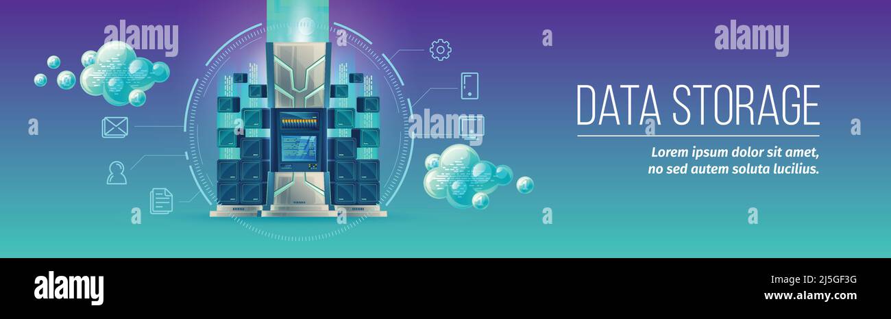 Data storage vector illustration of internet server for digital files ...