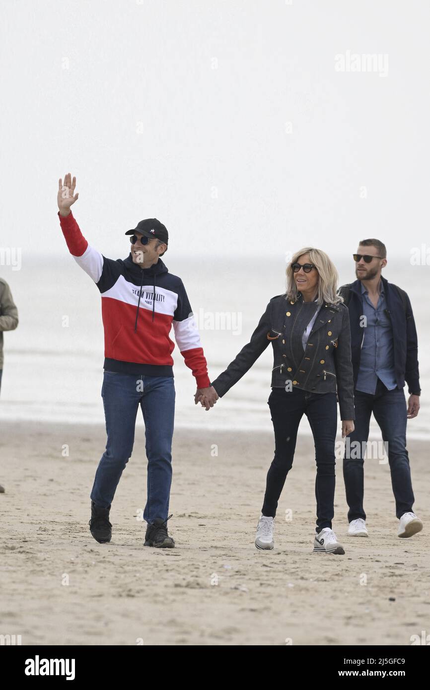 French President Emmanuel Macron and wife Brigitte Macron walking on ...