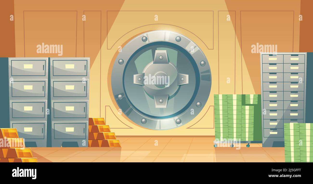 Vector cartoon illustration of bank vault inside, metallic iron safe ...