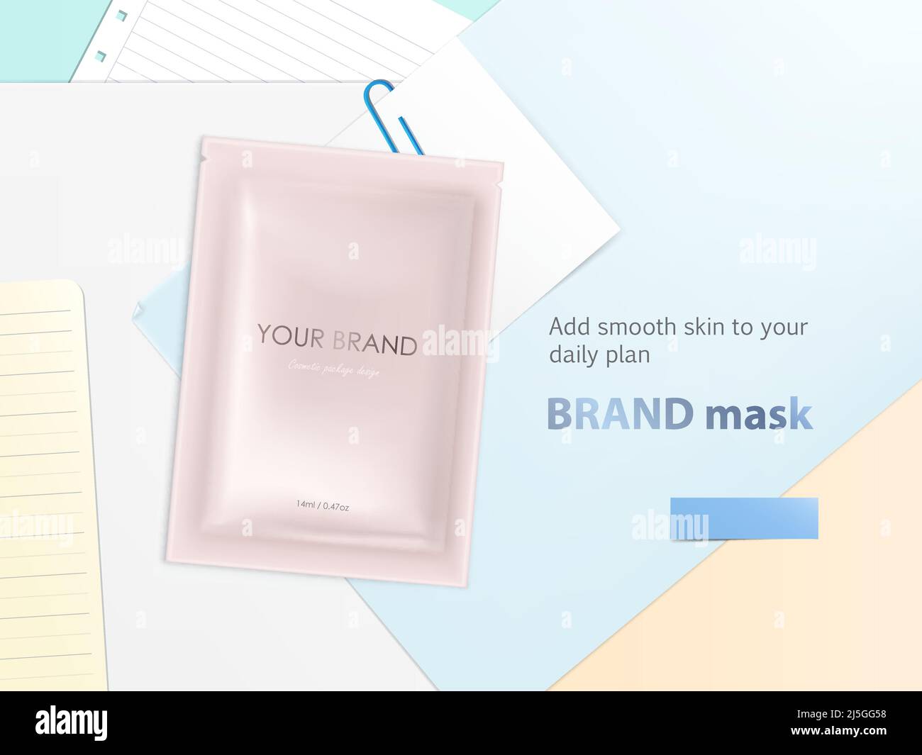 Vector mockup with disposable foil sachet, blank package with facial ...