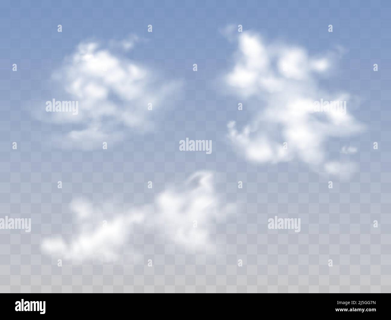 Translucent blue cloudy sky with realistic fluffy clouds isolated on transparent background for ...