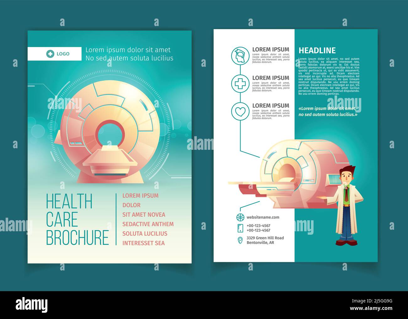 Vector medical examination brochure, health care concept with cartoon ...