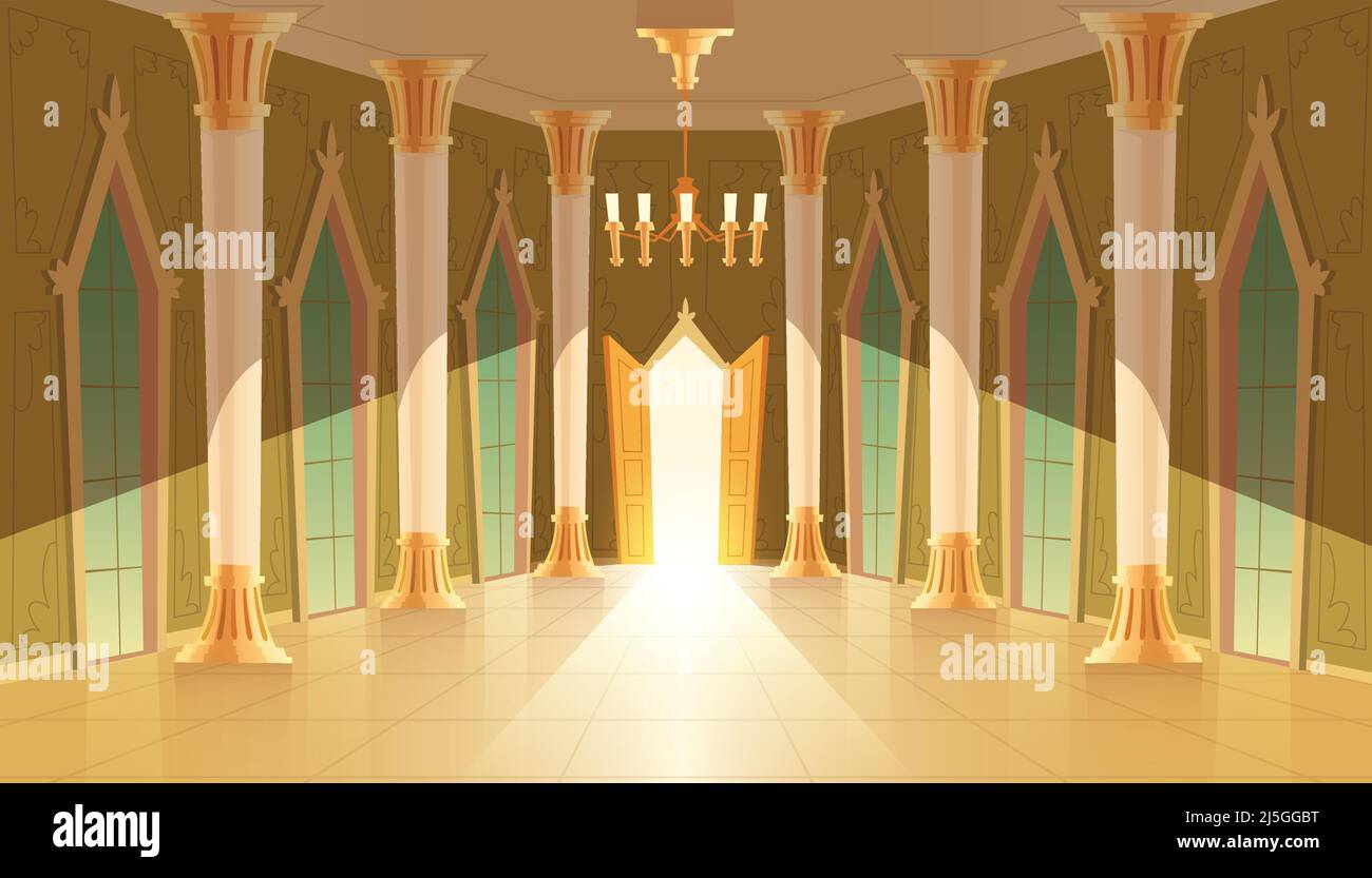 Vector castle hall, interior of ballroom for dancing, presentation or ...
