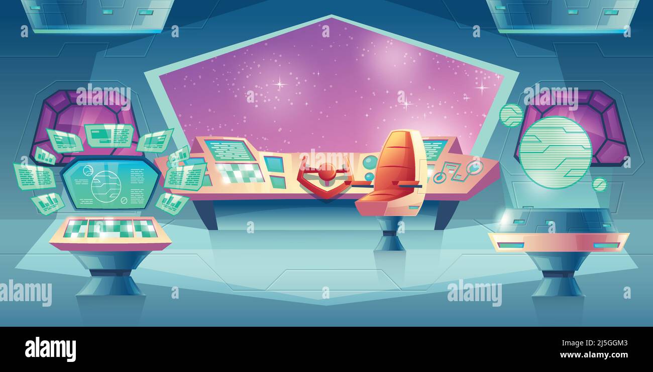 Vector background with alien spaceship orlop with helm and porthole ...