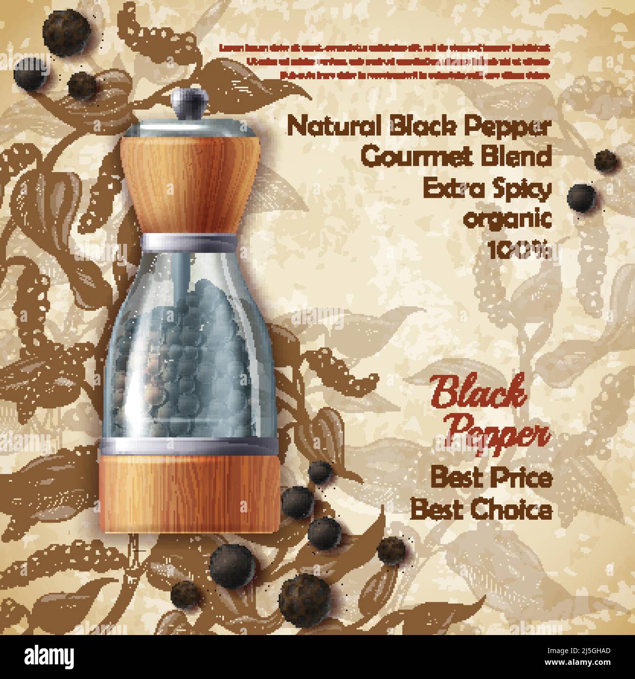 Vintage pepper mill on black Stock Vector Images - Alamy