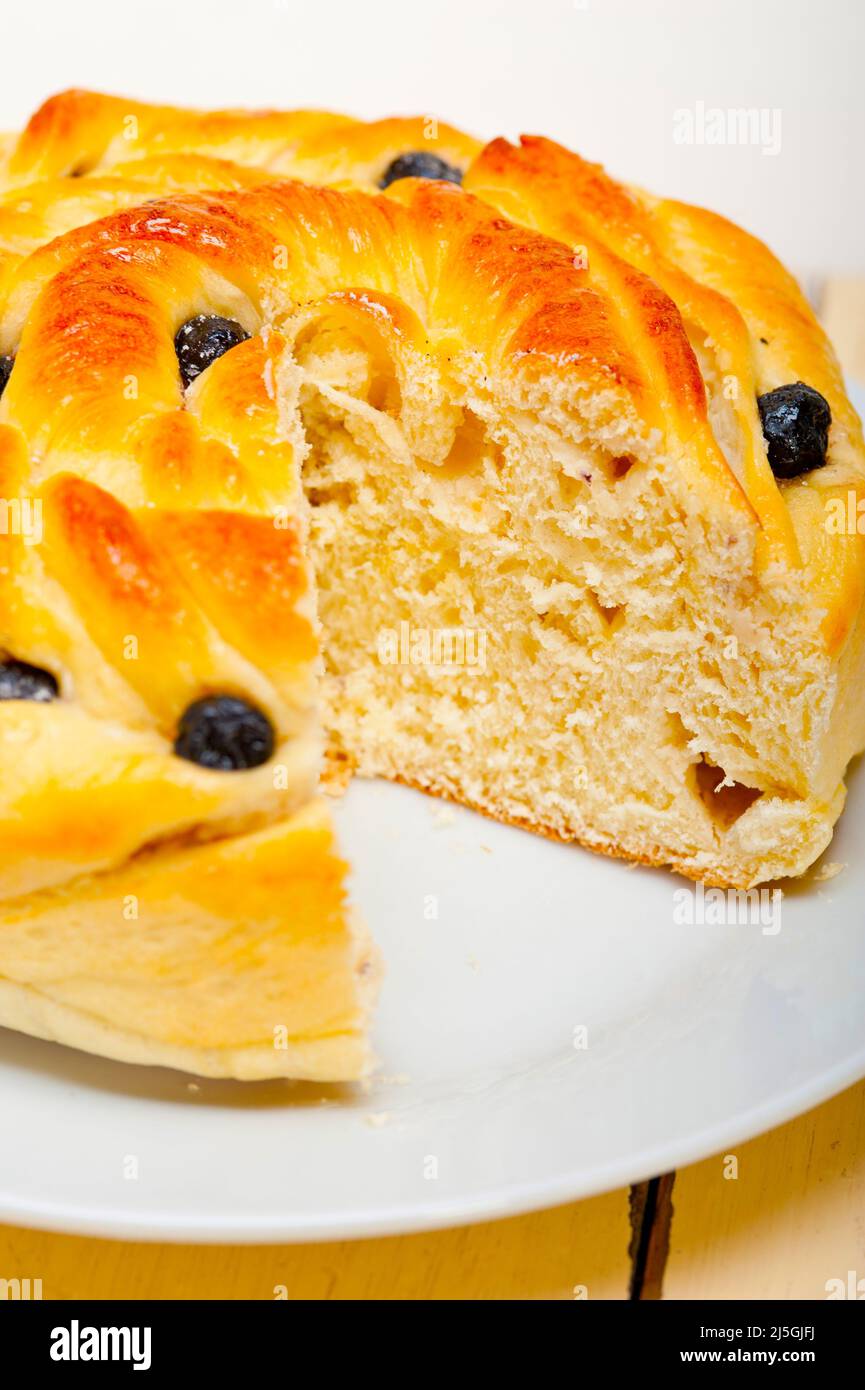fresh home baked blueberry bread cake dessert over white wood table ...