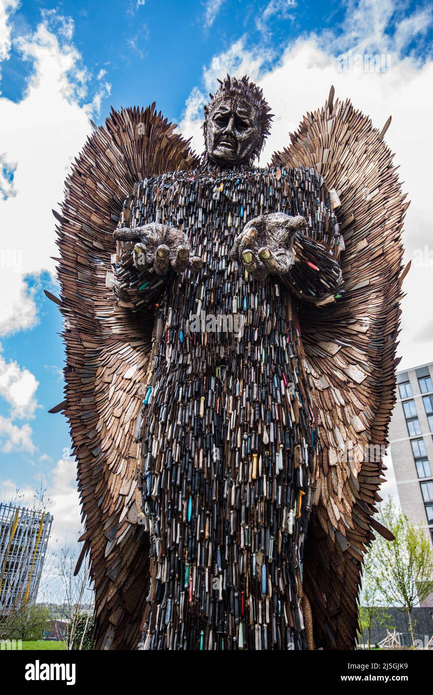 The 'Knife Angel' visiting Stoke -on-Trent in April 2022 as part of its ...