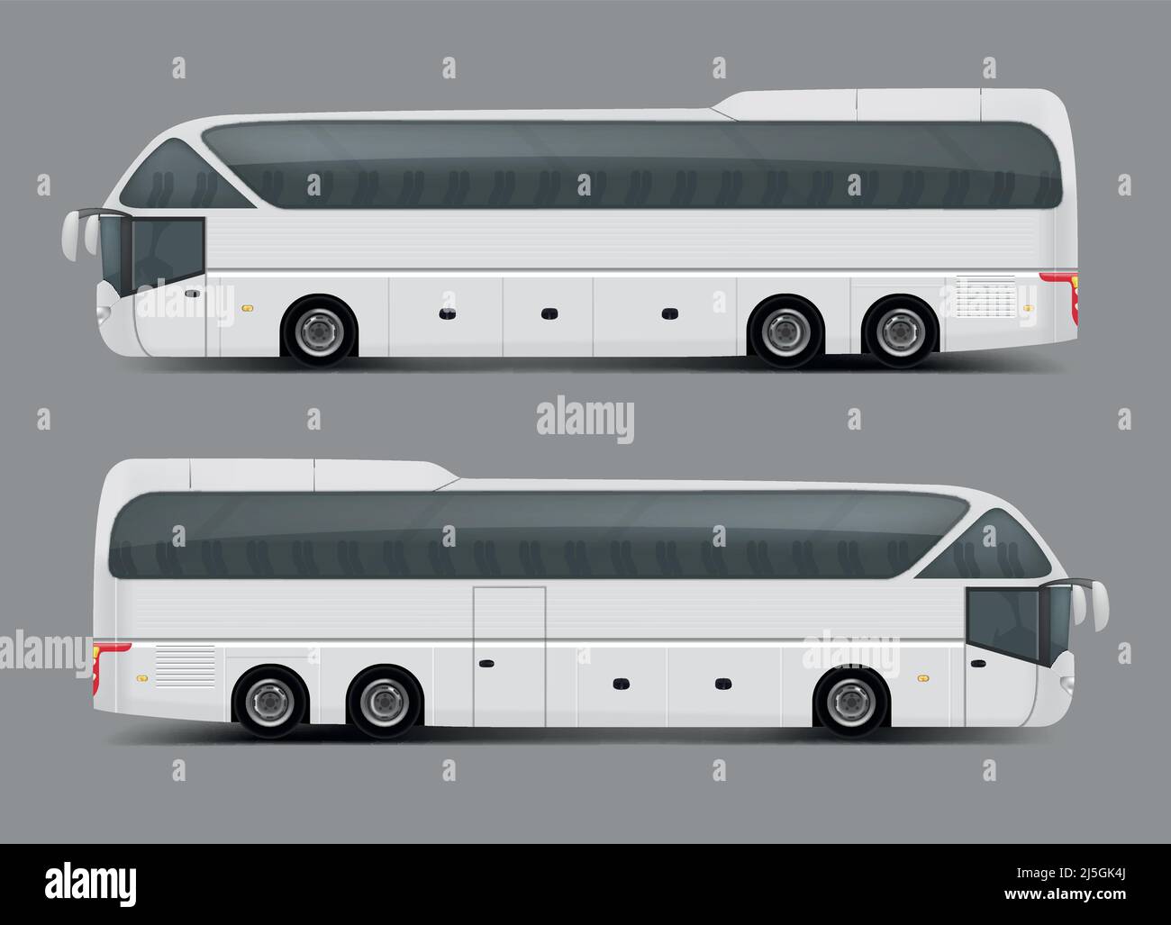 Vector illustration of a white bus in a realistic style, right and left ...