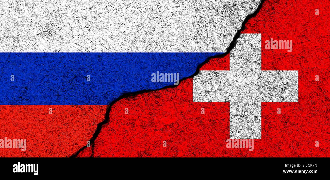 Russia and Switzerland flags background. Diplomacy and political ...
