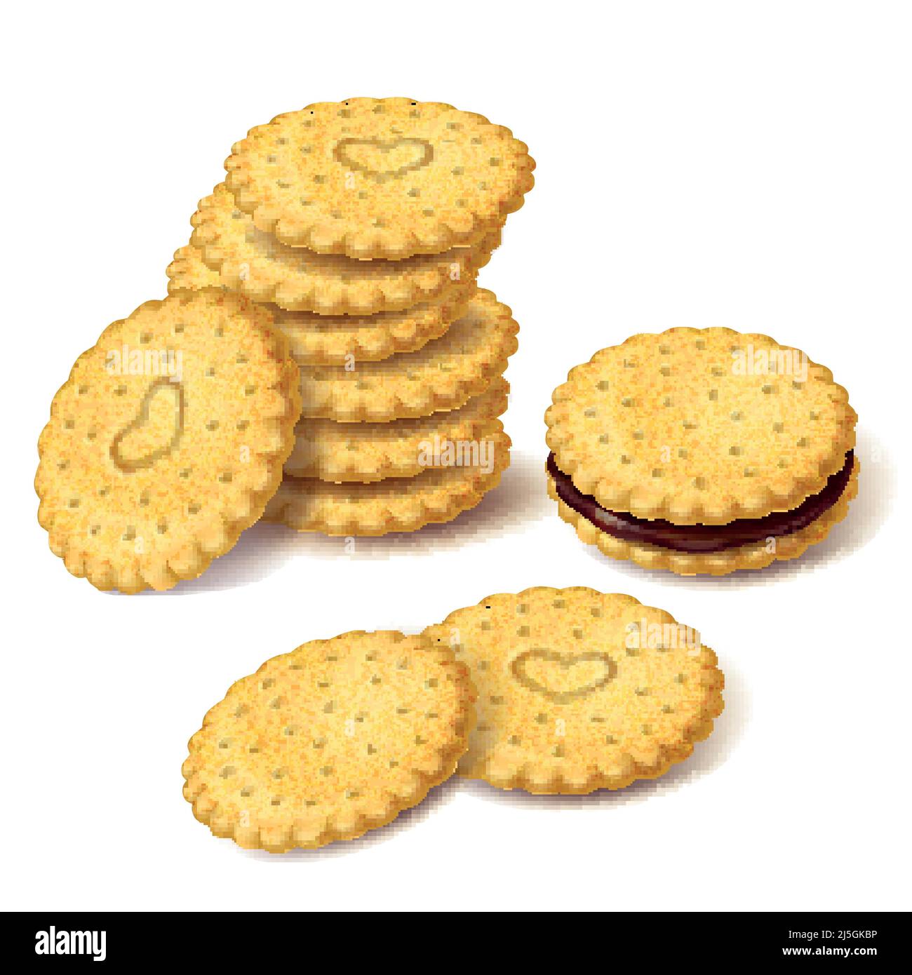 Stack of round biscuit cookies or cracker with heart ornament and ...