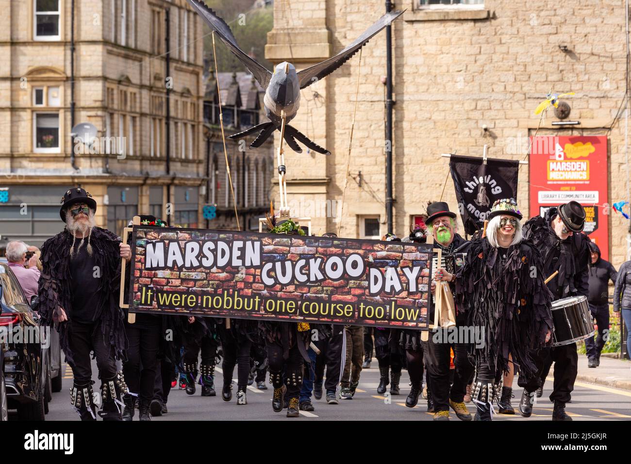 Marsden, UK. 23rd April, 2022. The street parade at the Marsden Cuckoo ...