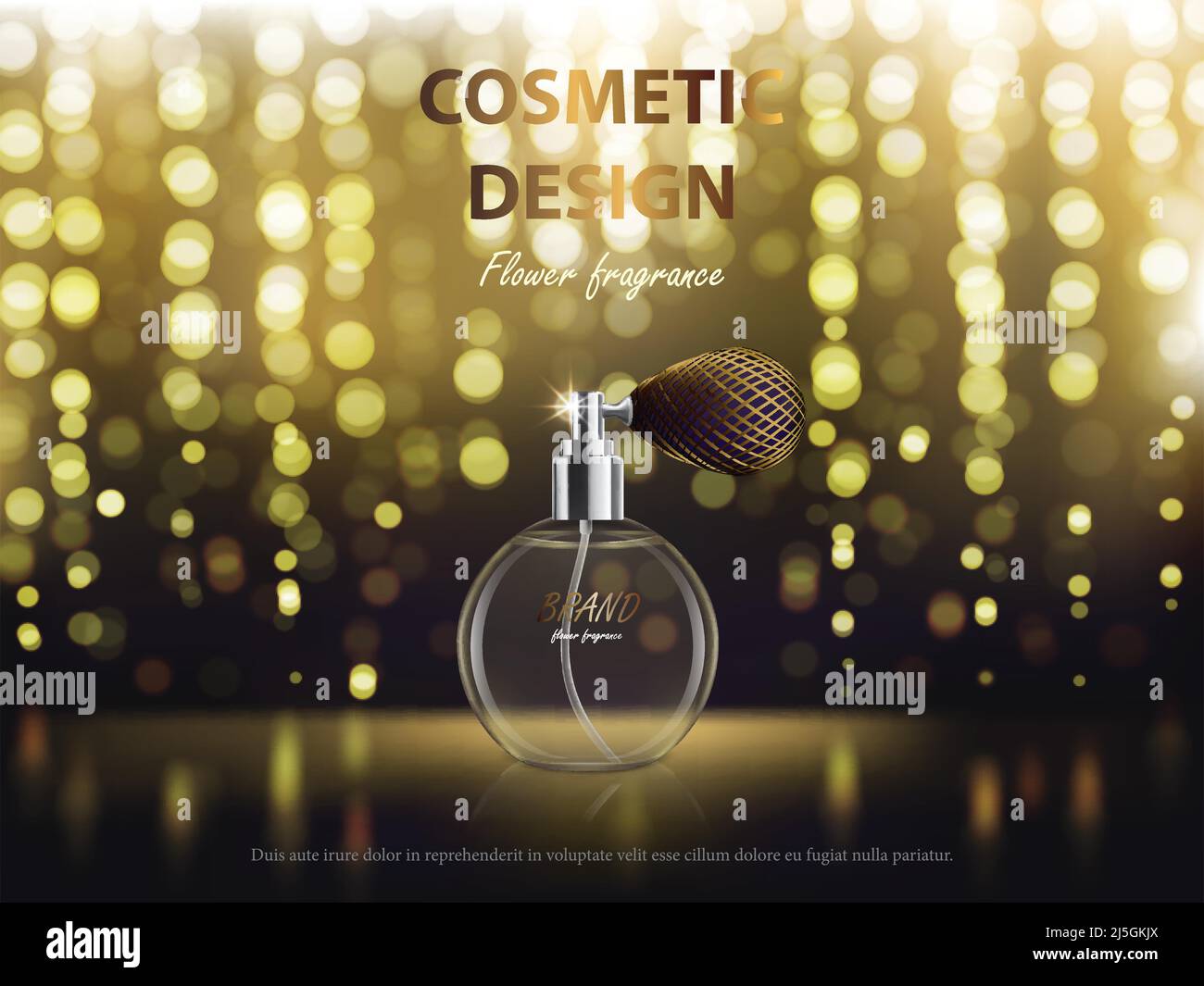 Cosmetic background with round glass spray bottle with perfume. Vector ...