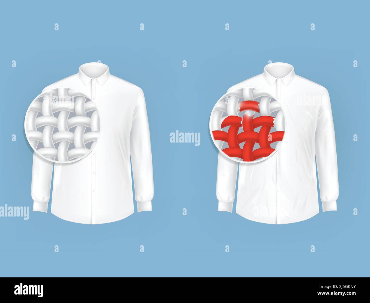 Set of vector illustrations of white shirts with magnifying glass for ...