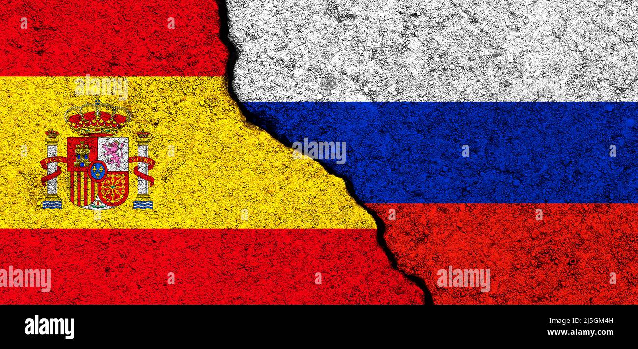 Russia and Spain flags background. Diplomacy and political, conflict ...