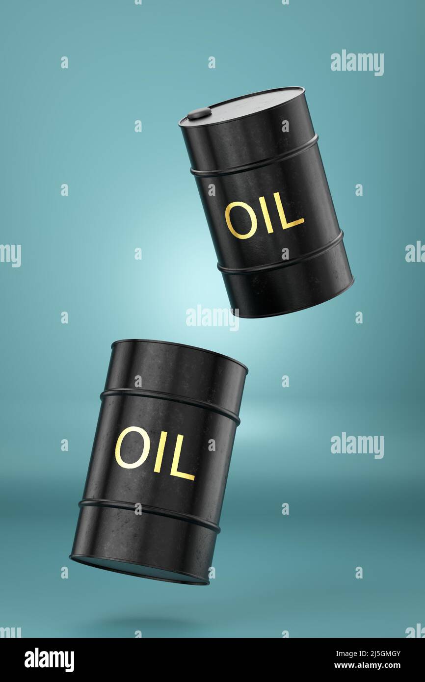 Two black barrels with oil. 3D render Stock Photo - Alamy