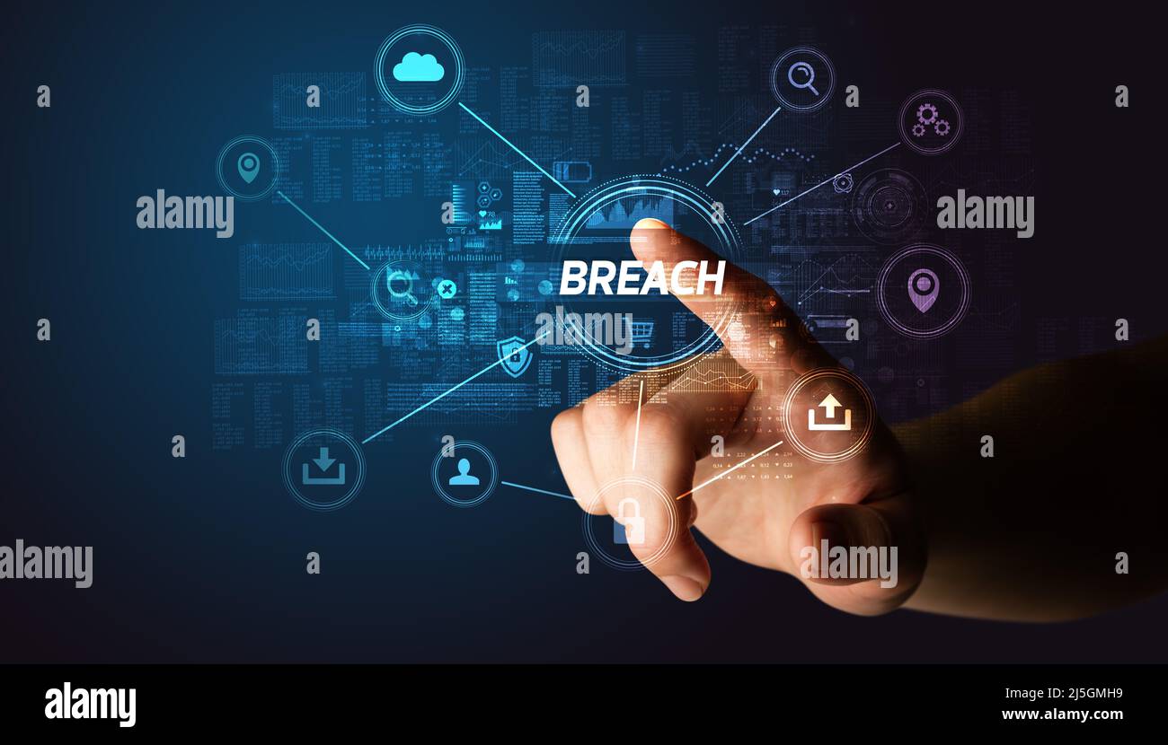 Hand touching cybersecurity button concept Stock Photo - Alamy