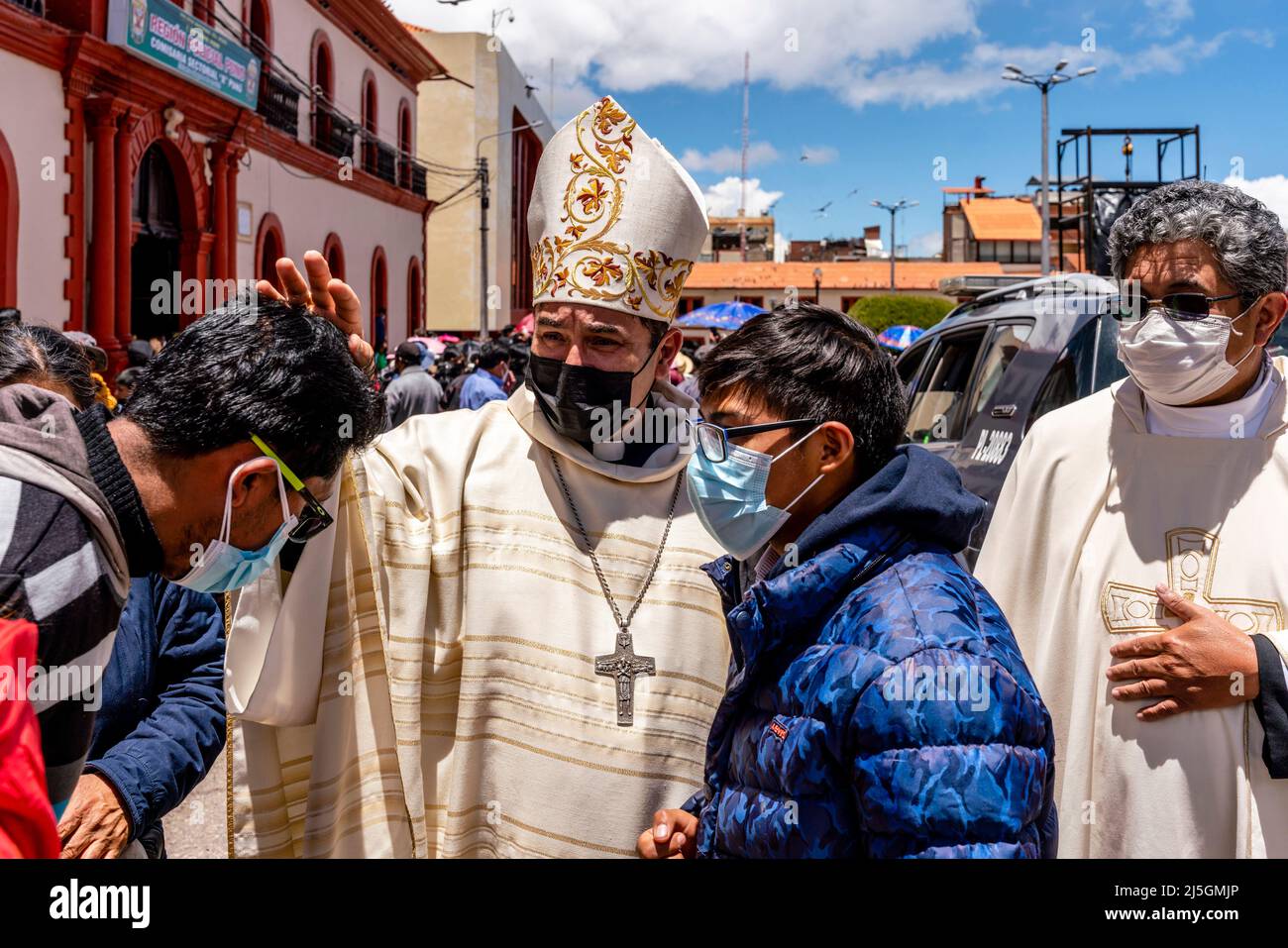 Catholic Priests Bless People In The Crowd After An Outdoor Mass In The ...