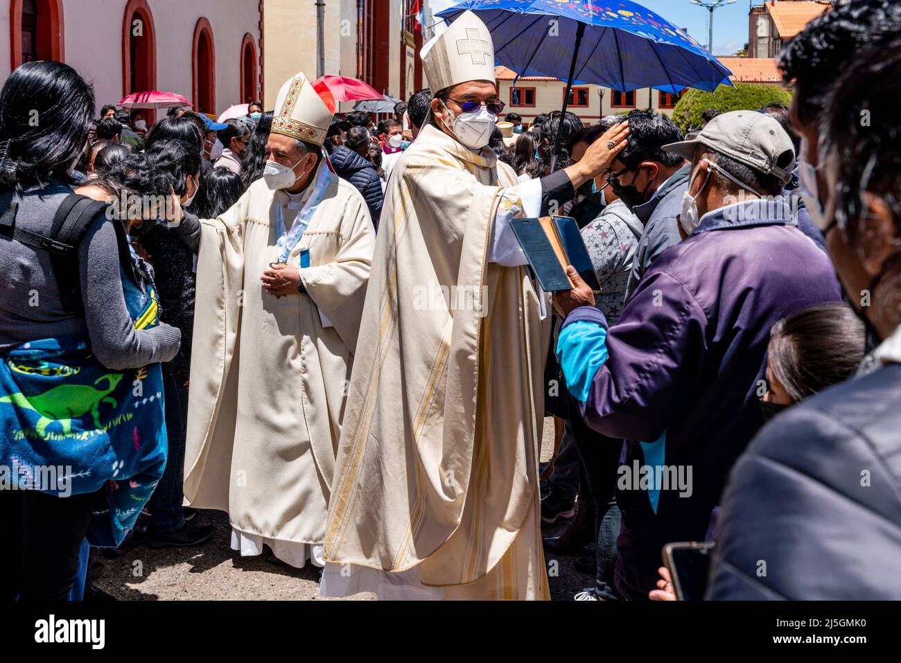 Catholic Priests Bless People In The Crowd After An Outdoor Mass In The ...