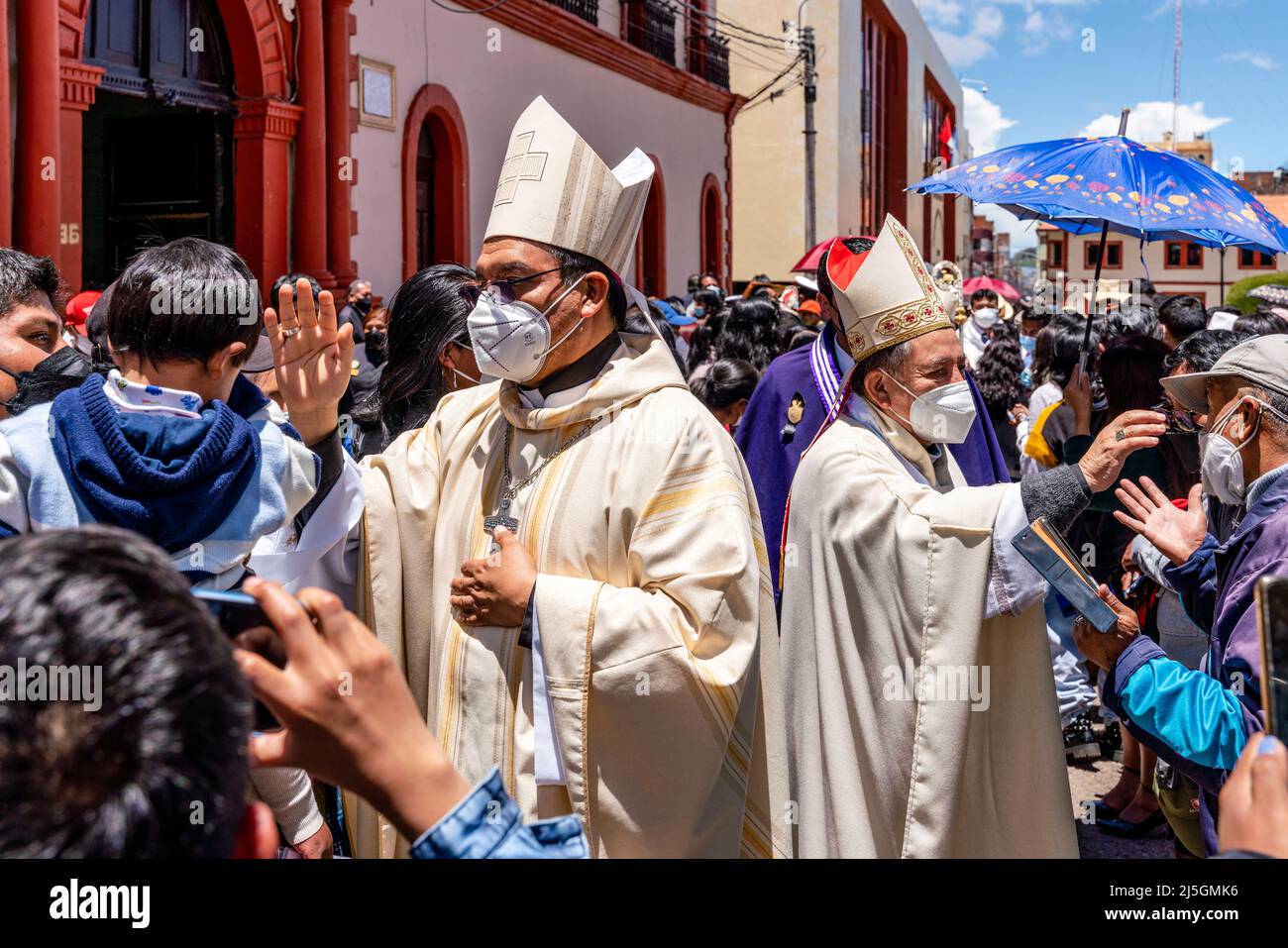 Catholic Priests Bless People In The Crowd After An Outdoor Mass In The ...
