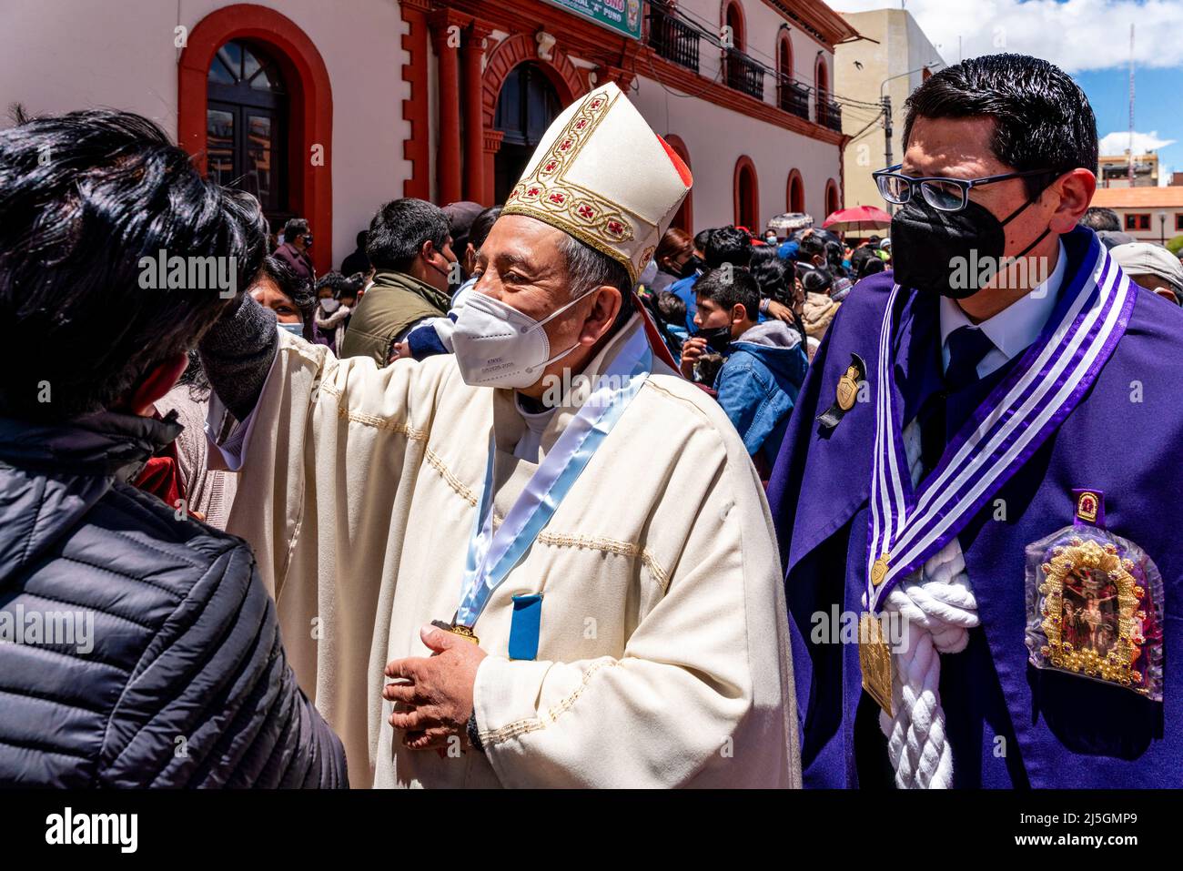Catholic Priests Bless People In The Crowd After An Outdoor Mass In The ...