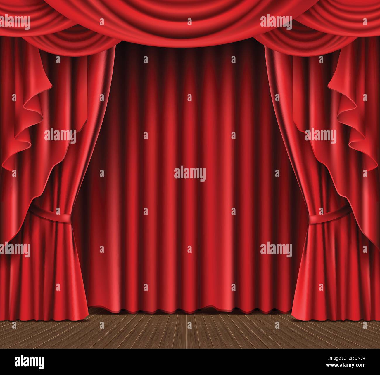 Closed red stage curtain realistic vector illustration. Grand opening ...