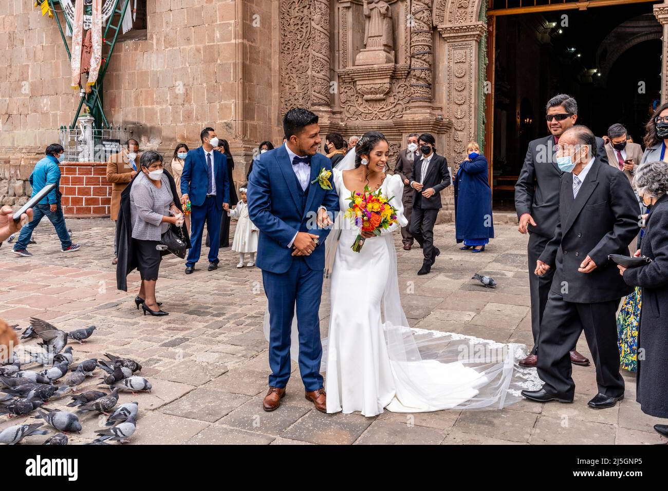 A Young Peruvian Couple Leave The Cathedral After Getting Married, The ...
