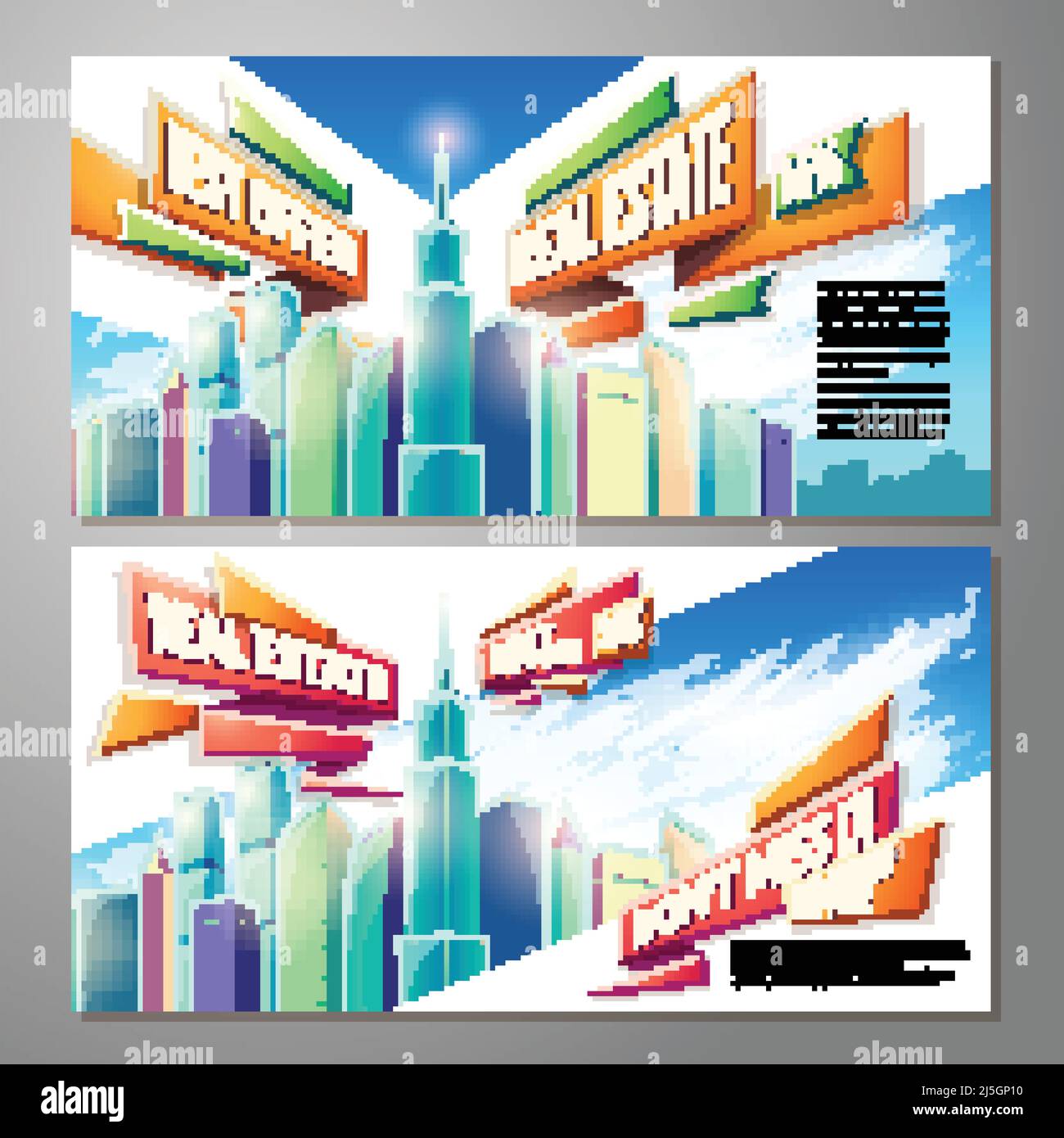 Set of vector cartoon illustrations, banners, urban backgrounds with ...