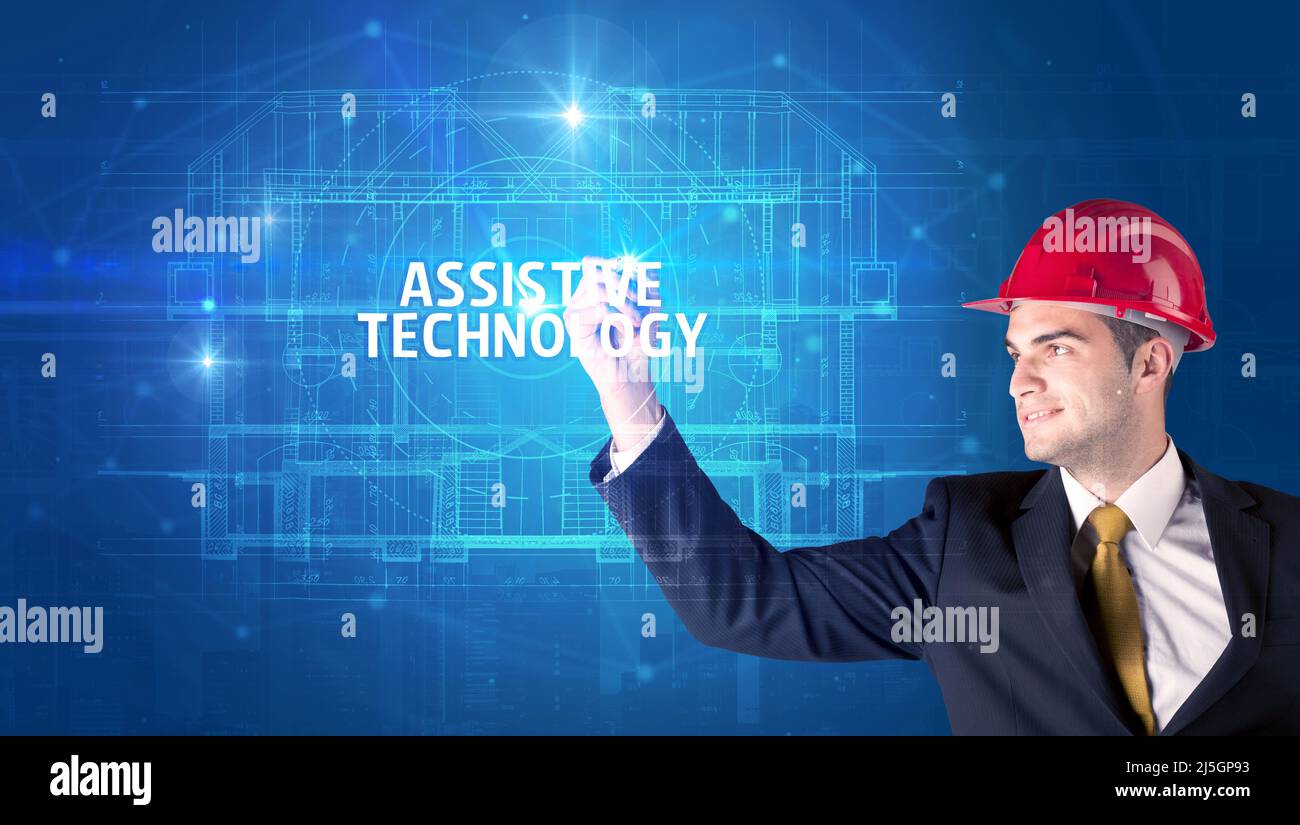 Handsome architect drawing with helmet Stock Photo - Alamy