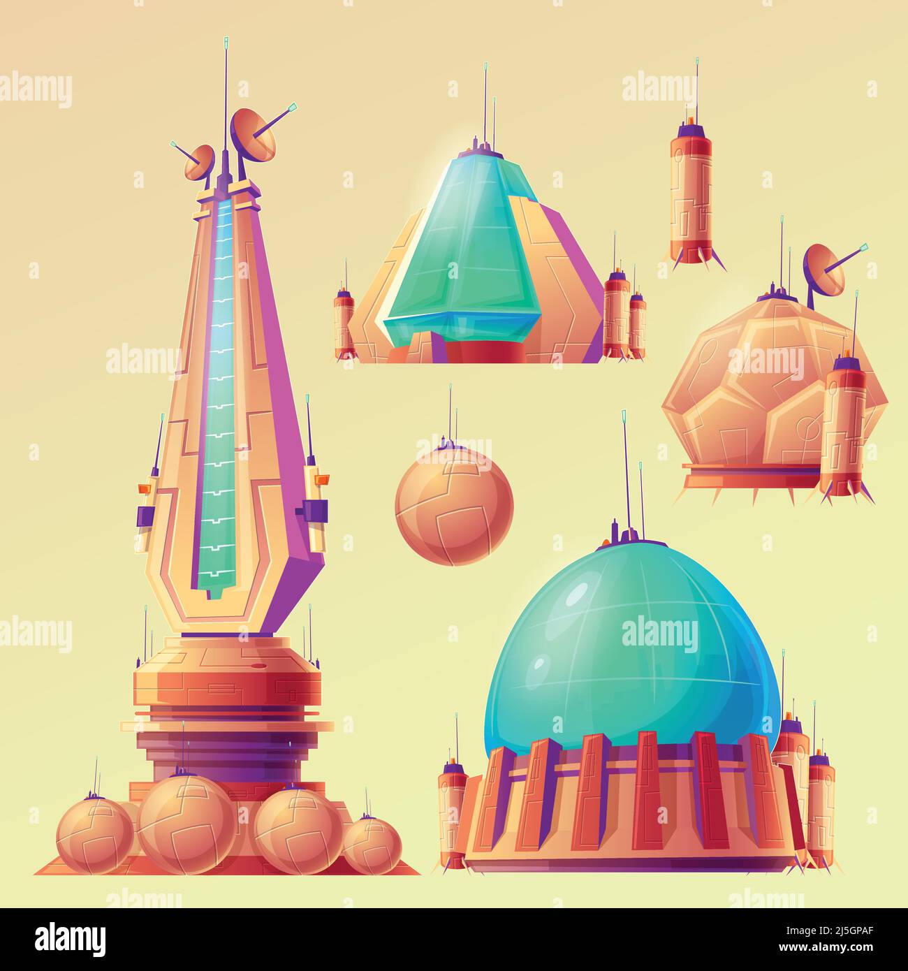 Set of unidentified space objects, UFO, space ships of extraterrestrial ...