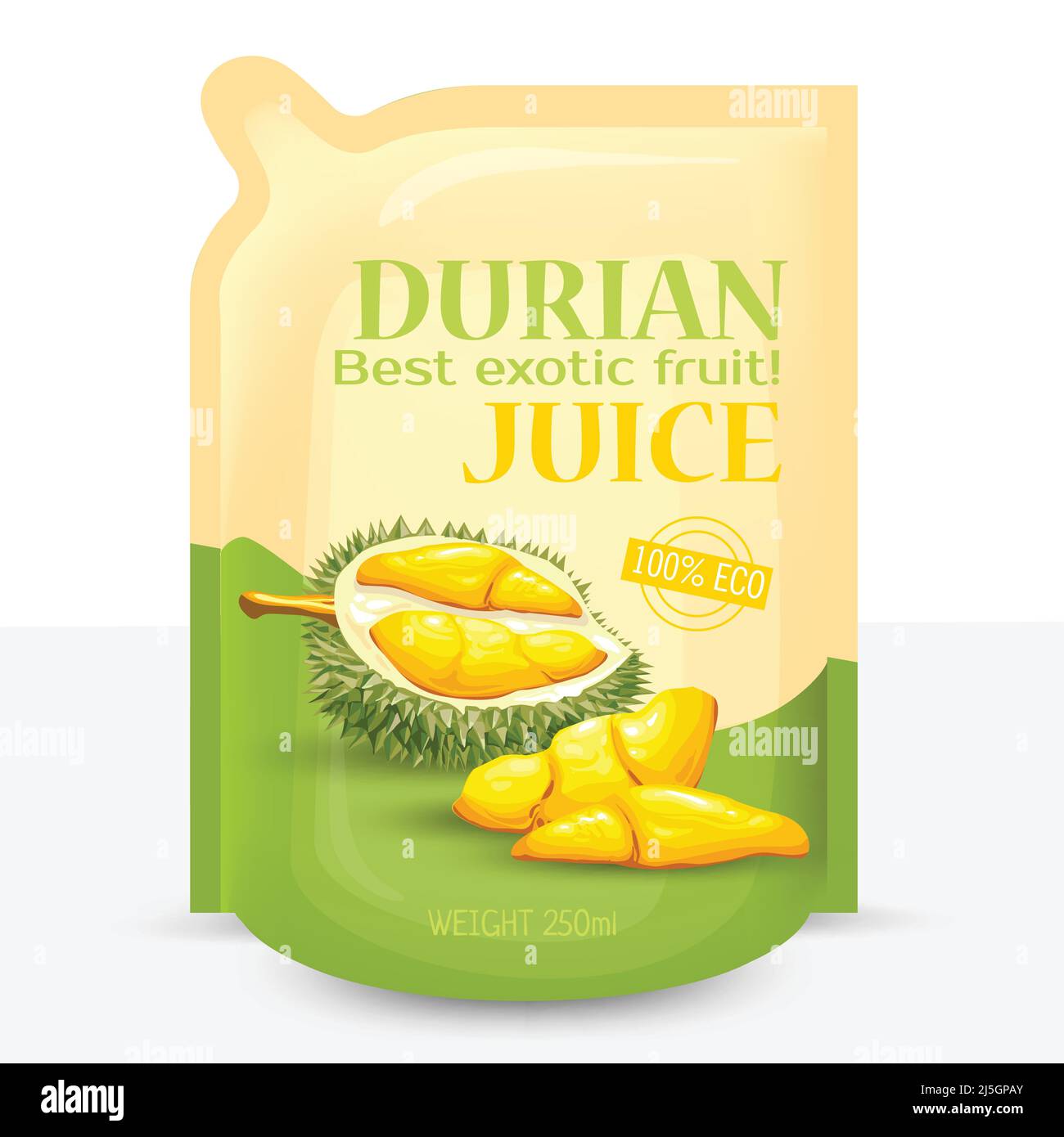 Vector realistic illustration, packing for juice from exotic durian ...