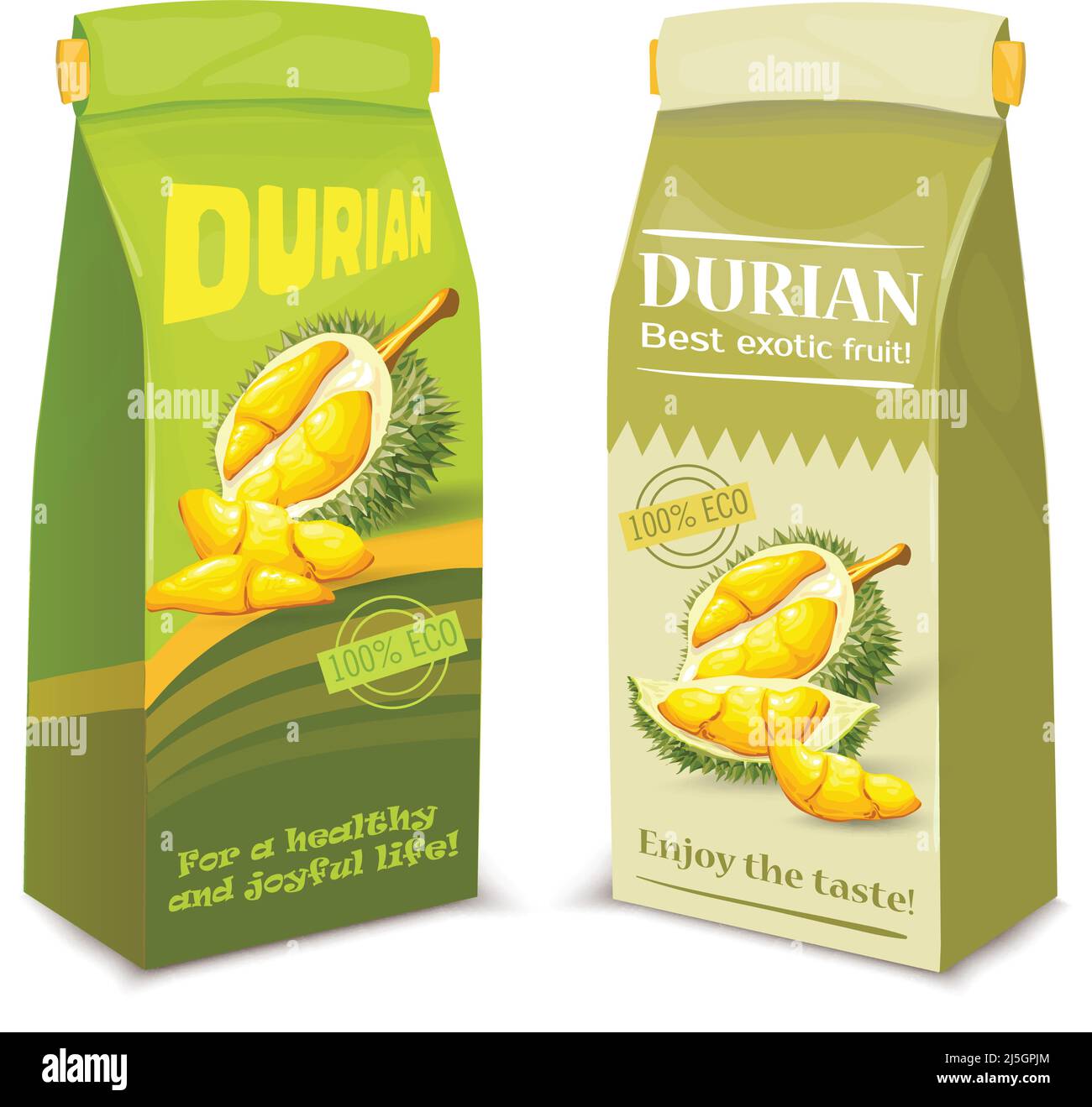 Vector realistic illustration, packing for exotic durian fruit ...