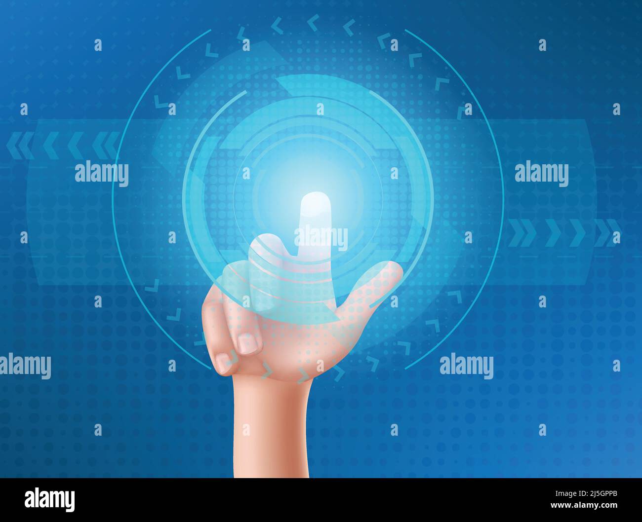 The human hand presses the button on head-up display. A virtual ...