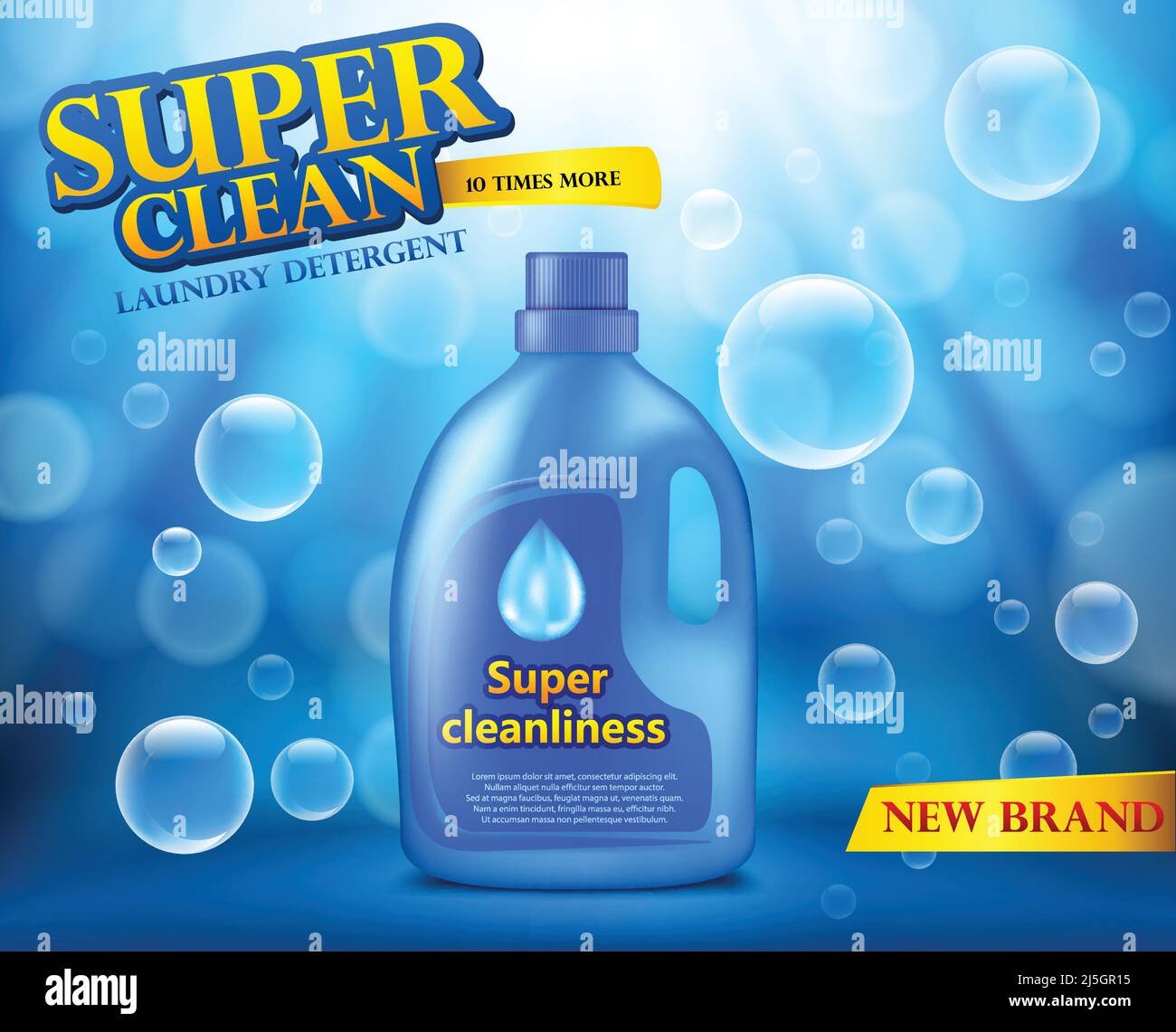 Vector realistic banner with detergent stain remover in blue plastic ...