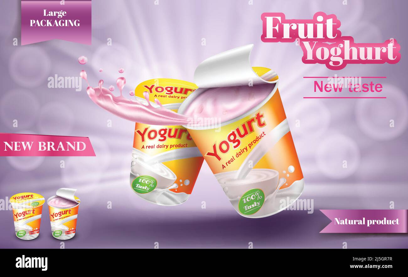 Vector realistic poster for advertising yogurt. Natural milk or creamy ...