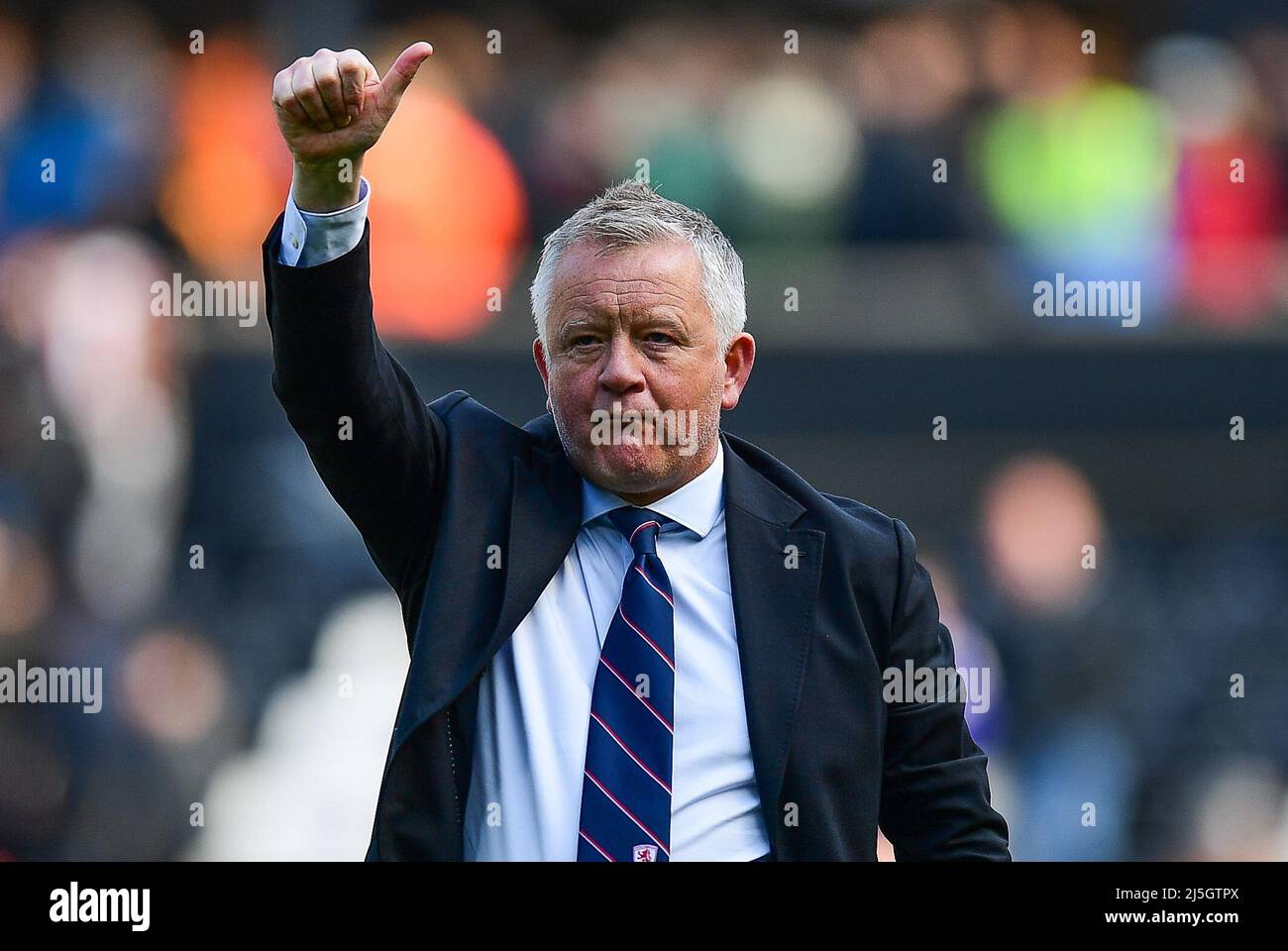 Chris Wilder manager of Middlesbrough salutes the travelling supporters ...