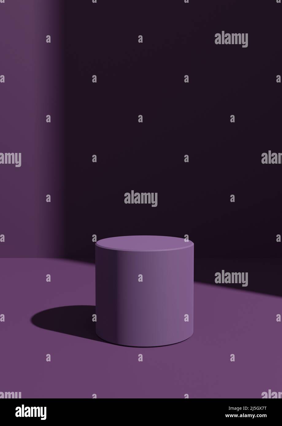 Simple, Minimal 3D Render Dark Purple Background for Product Display with One Stand or Cylinder ...