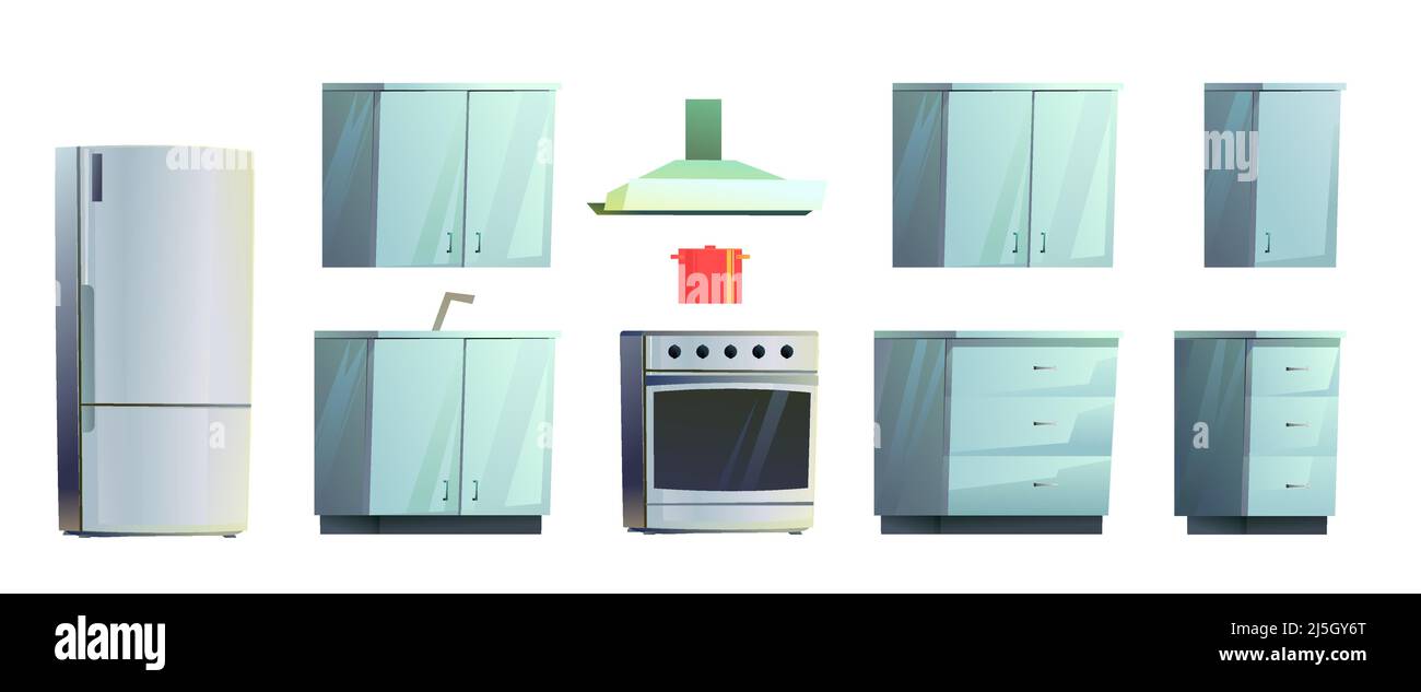 Kitchen interior. Set of objects. Furniture in room for cooking and ...