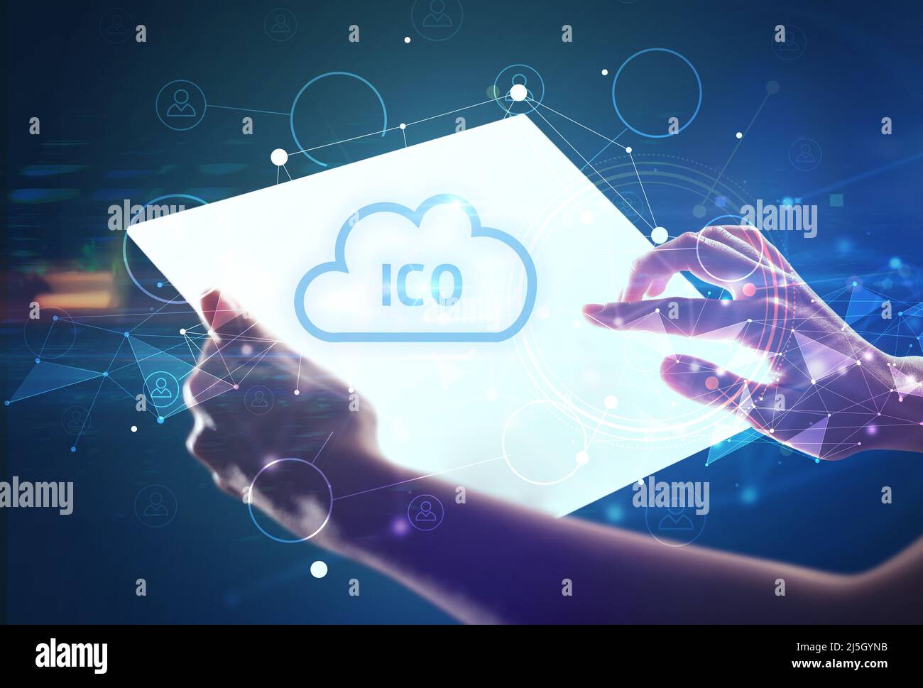 Hand holdig futuristic tablet concept Stock Photo - Alamy