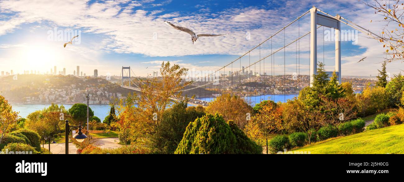 Beautiful panorama of Istanbul and the Second Bosphorus Bridge, Turkey ...