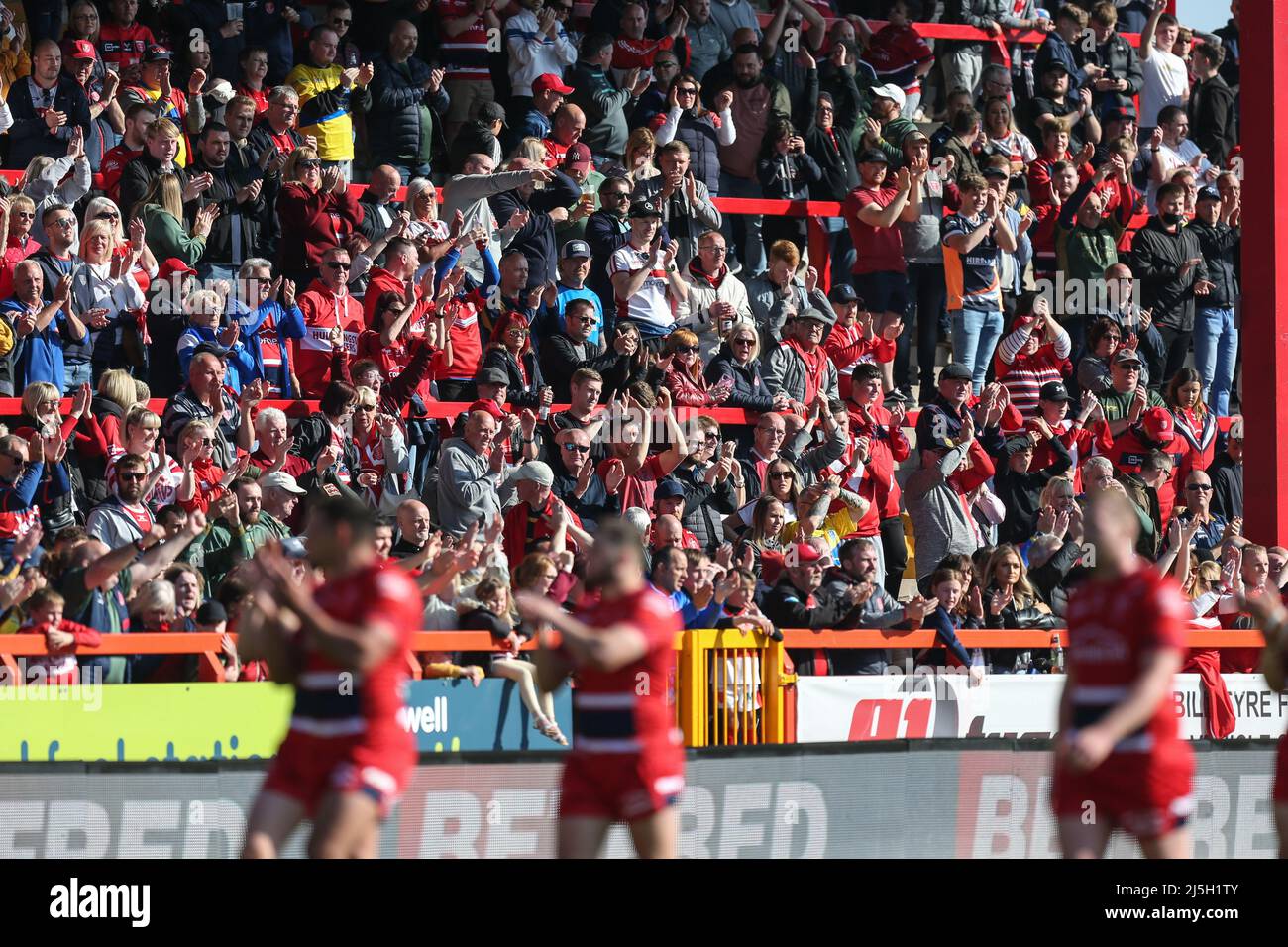 Hull KR fans applaud the Hull KR players in, on 4/23/2022. (Photo by ...