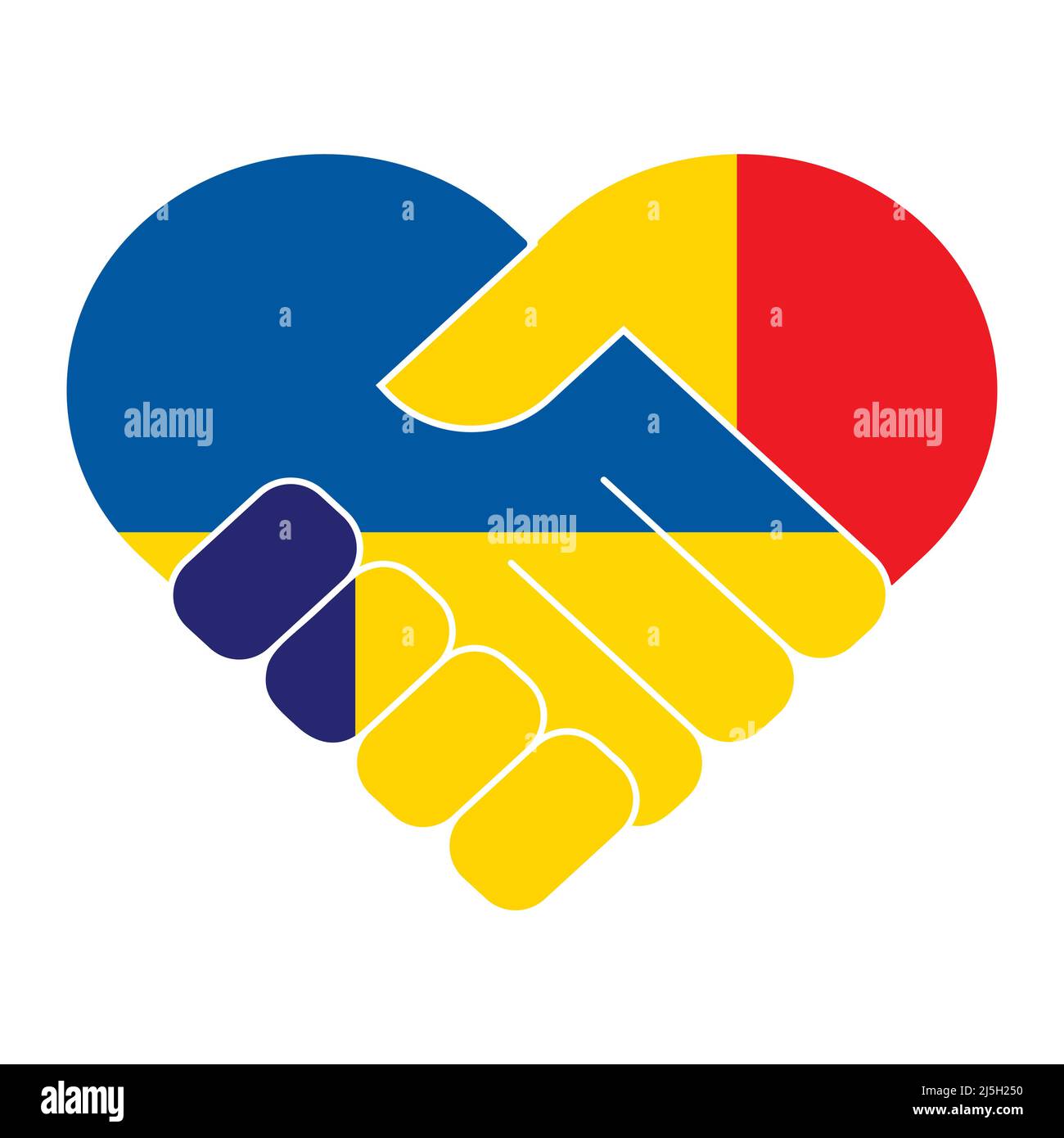 Handshake symbol in the colors of the national flags of Romania and ...