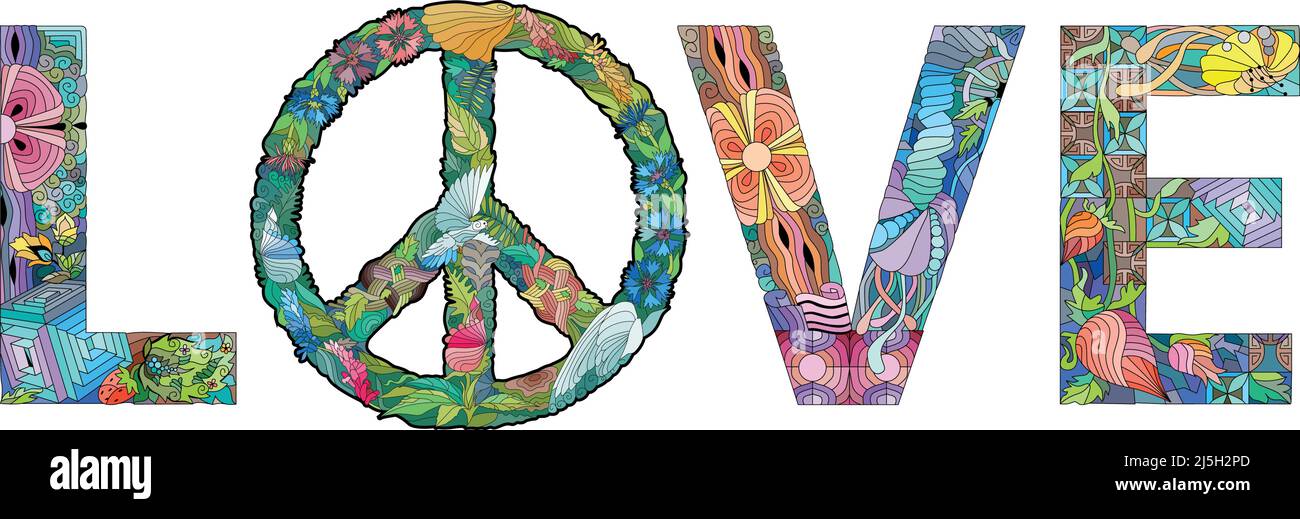 Hand-painted art design. Hand drawn illustration word LOVE with the ...