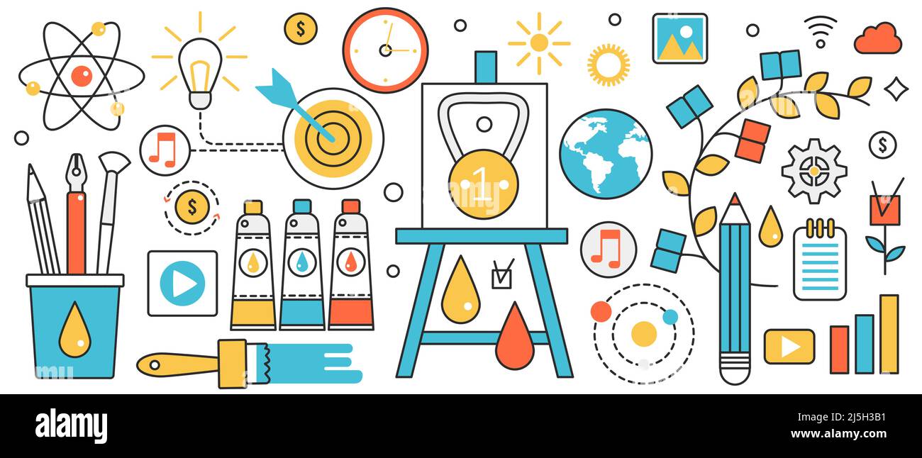 Creative process of art design. Abstract idea presentation with artist ...