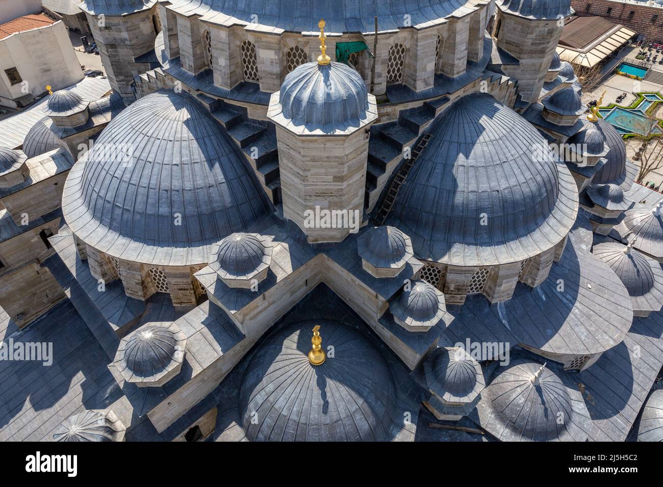High angle and close-up detailed view of the dome of the New Mosque ...