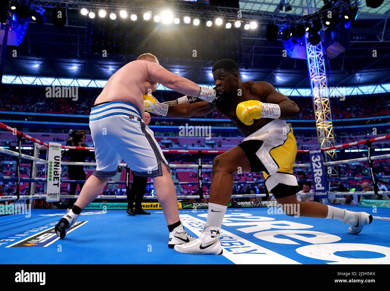 David Adeleye (right) in action against Chris Healey during their ...
