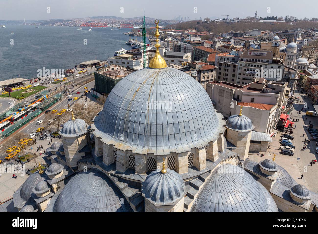 High angle and close-up detailed view of the dome of the New Mosque ...