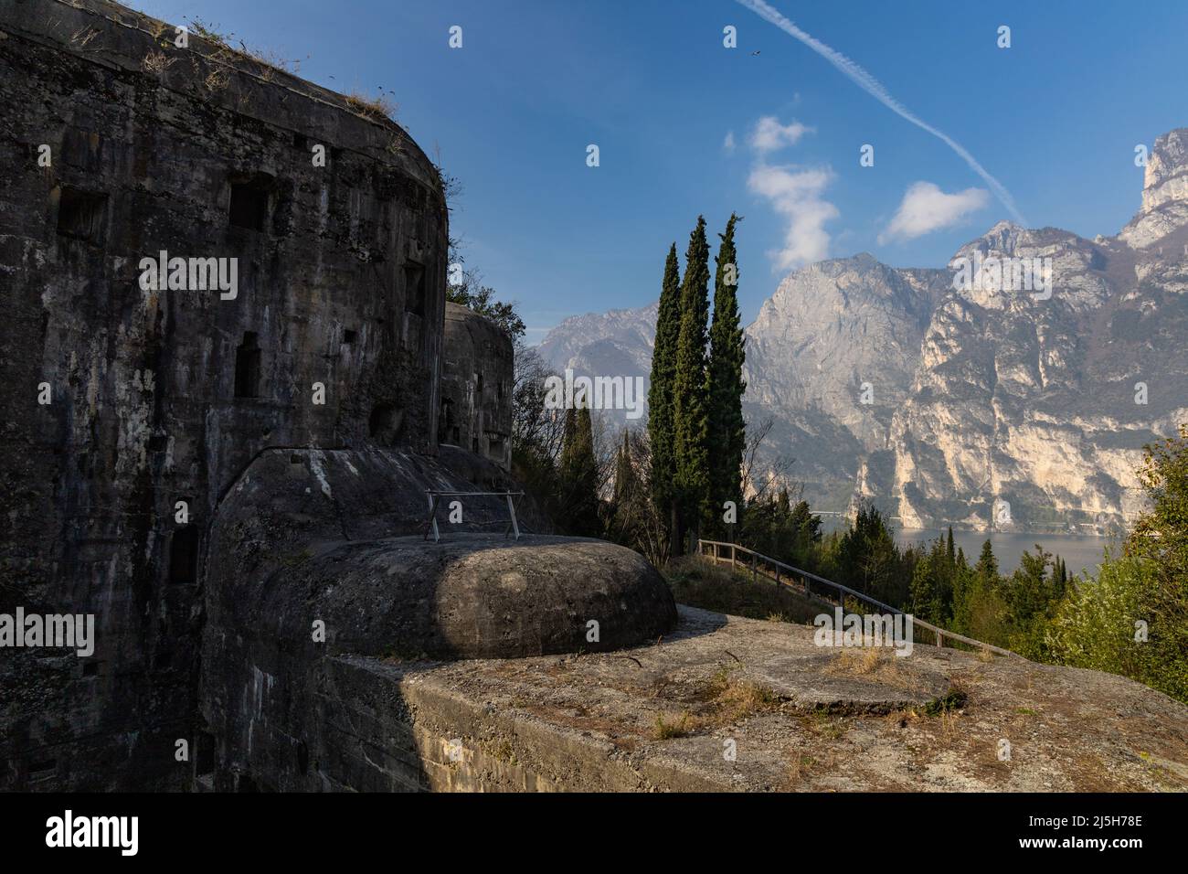 old austrian bunker and view to Riva del Garda and lake Garda from ...