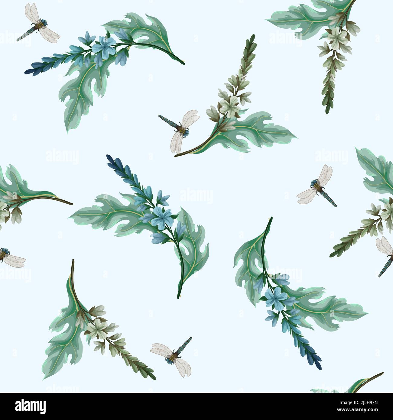 Seamless pattern with wild flowers and bugs. Vector Stock Vector Image ...
